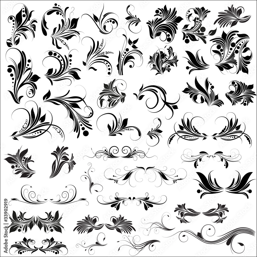 Rococo Flourish Elements Designs Collection vector de Stock | Adobe Stock