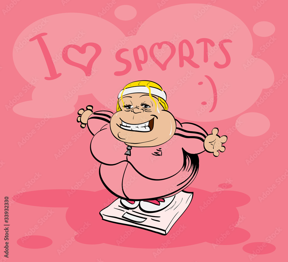 Sports, sports clothes and fat aunt. Vector illustration. Stock Vector ...