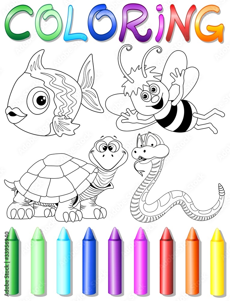 Animali Cartoon da Colorare-Coloring Animals Stock Vector | Adobe Stock