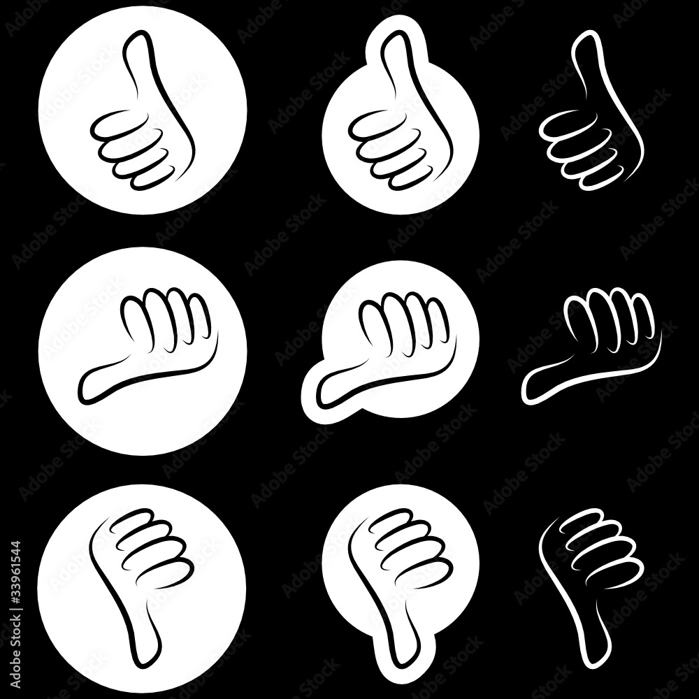 Thumb Up, Middle & Down White/Black Stock Vector | Adobe Stock