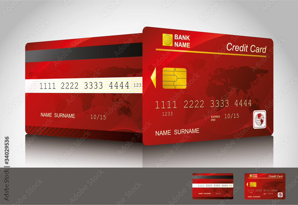 Vector Red Credit Card, front and back view Stock Vector | Adobe Stock