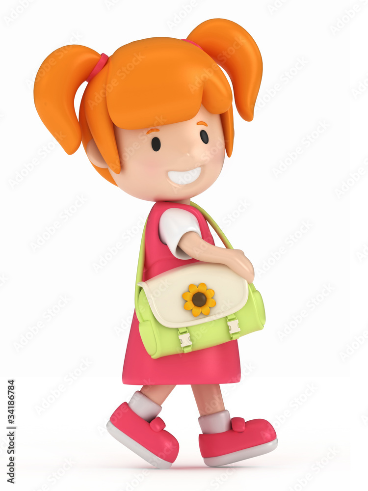 Cartoon Little Girl Walking