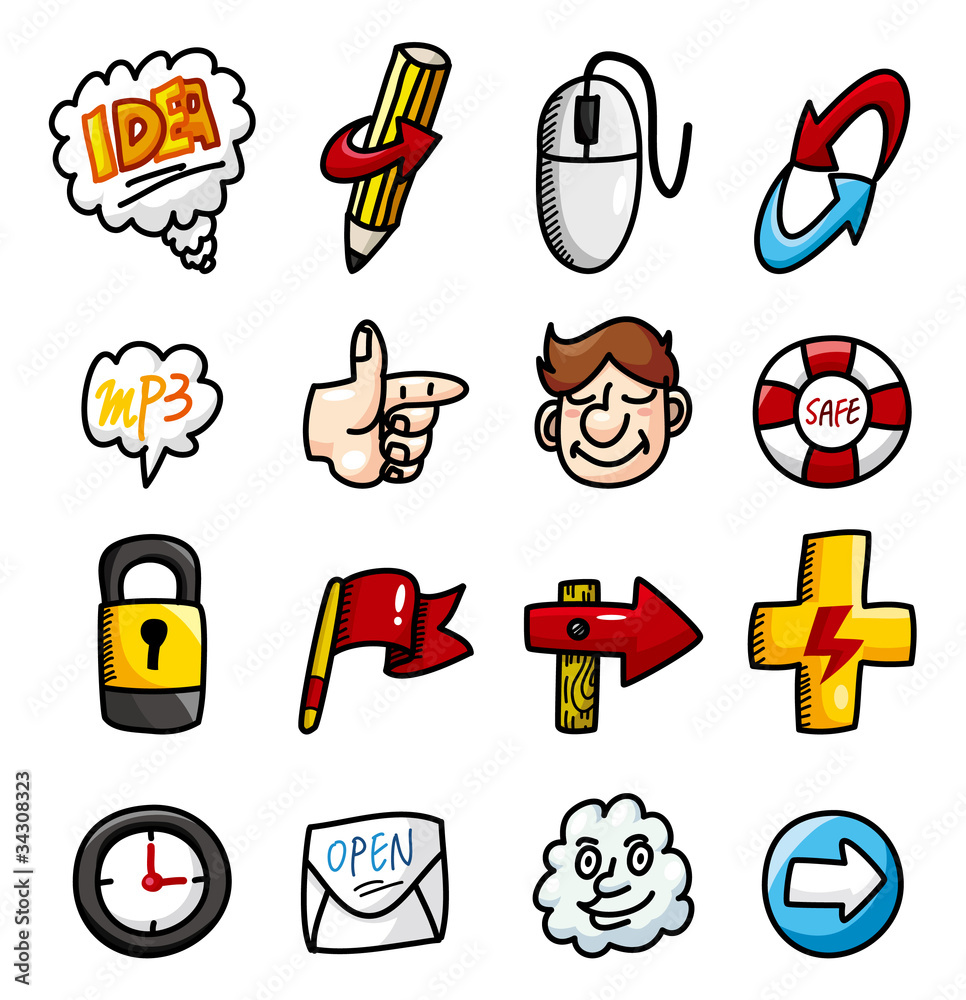 cartoon hand draw web icons collection Stock Vector | Adobe Stock