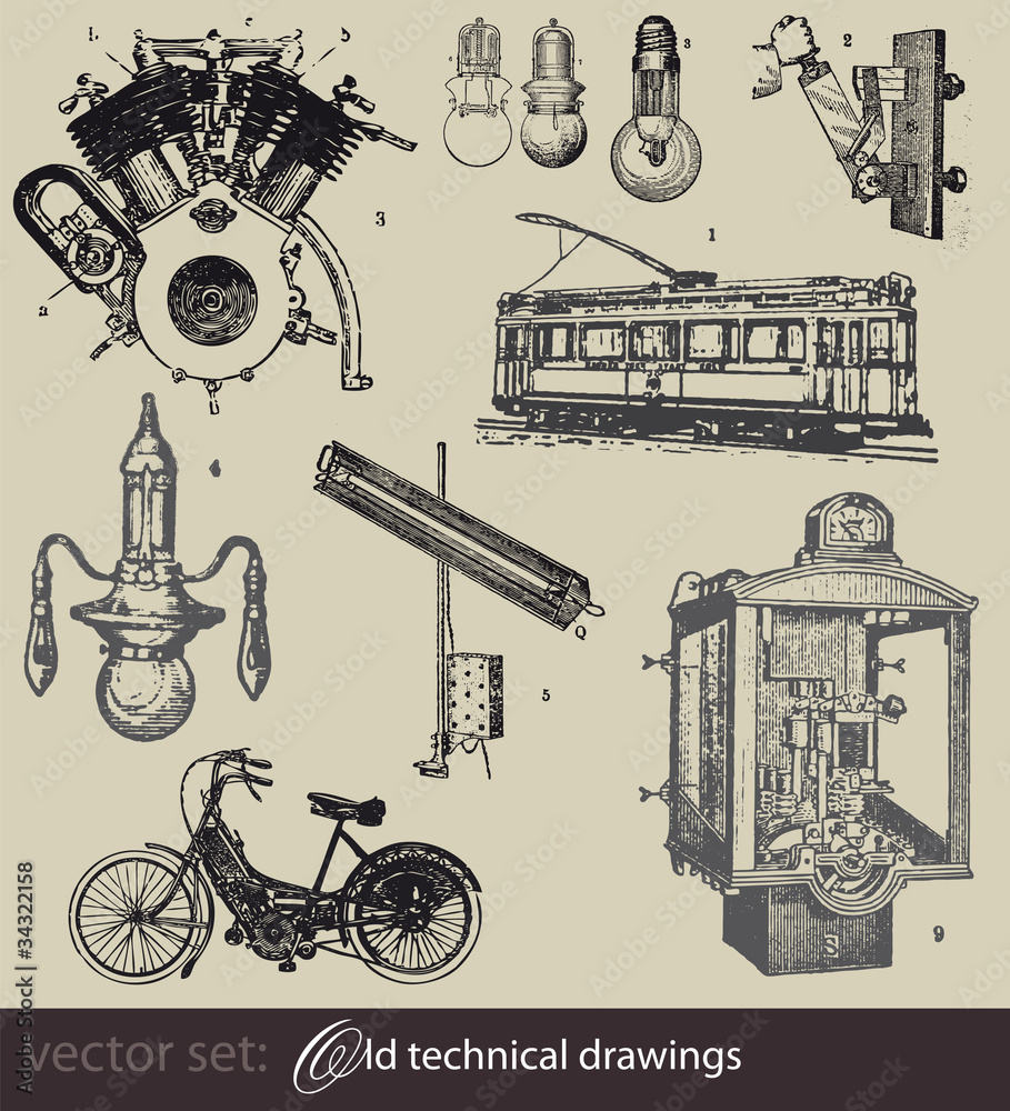 vector set: Old technical drawings Stock Vector | Adobe Stock