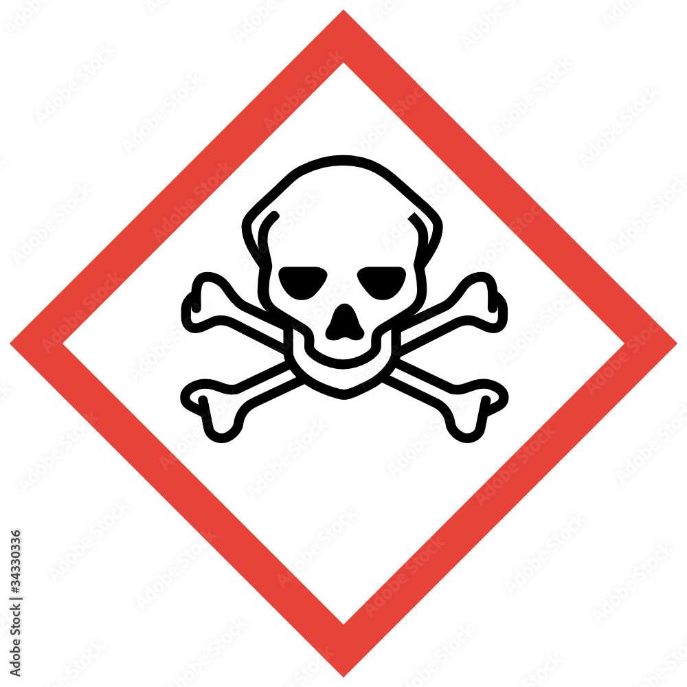 GHS Kennzeichen sehr giftig akute Toxizität Totenkopf Knochen Stock ...