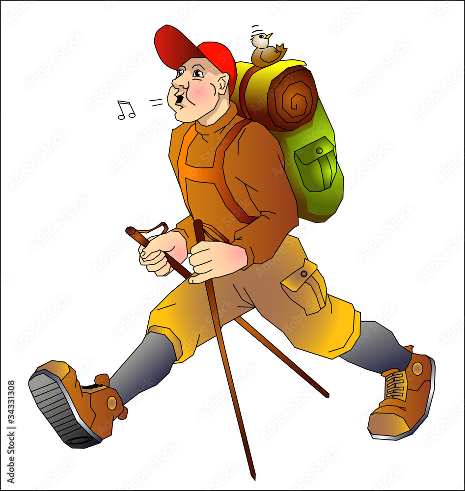 Wanderer mit Nordic-walking Stock Stock-Vektorgrafik | Adobe Stock