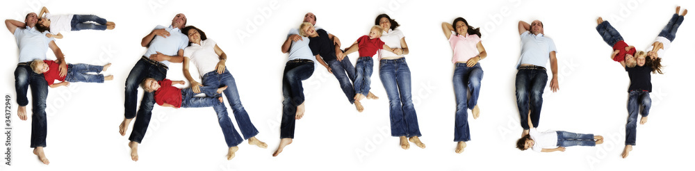 Word "FAMILY" spelled with family members Stock Photo | Adobe Stock