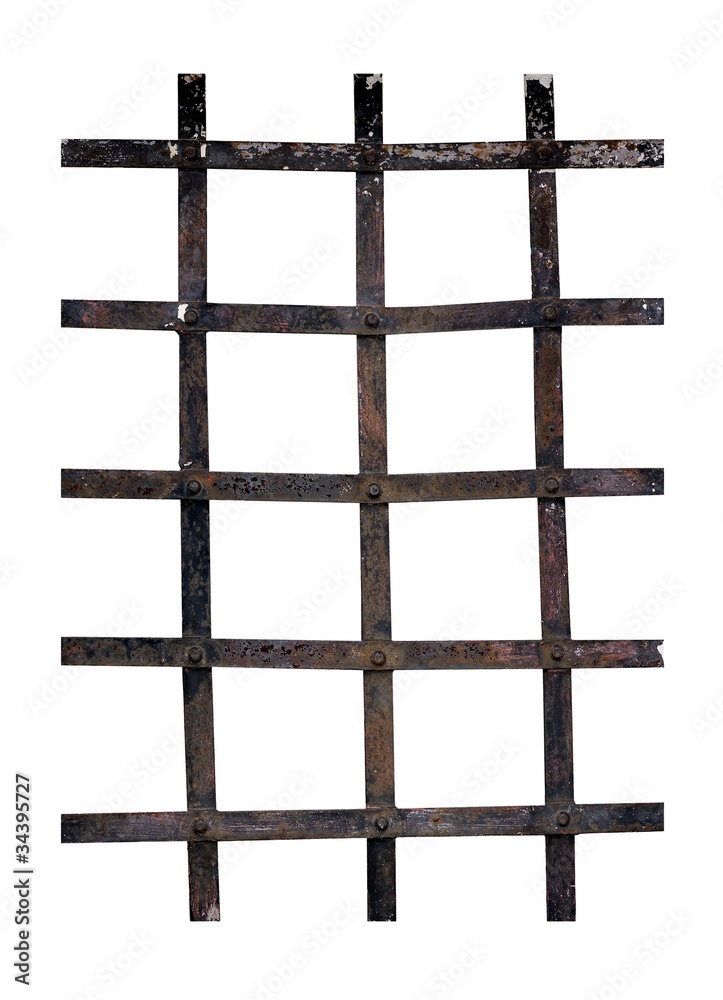 Old iron window bars - prison, security, isolated over white Stock ...