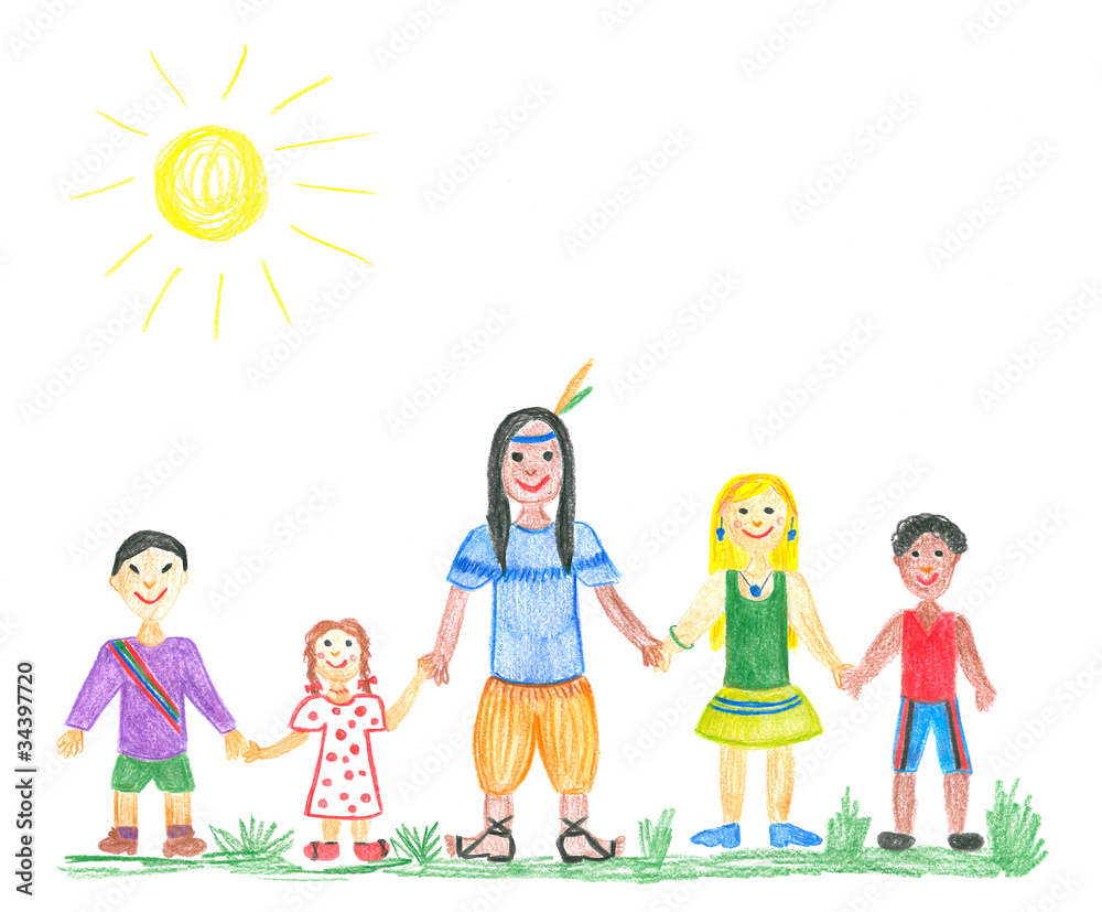 Kids Helping Each Other Drawing