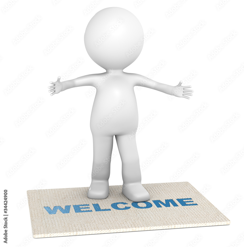 Welcome. 3D little human character giving a warm welcome Stock ...