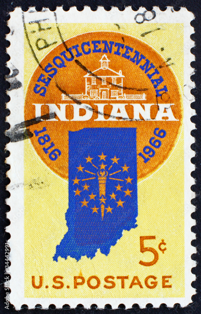Postage stamp USA 1966 Map of Indiana and Old Capitol Stock Photo ...