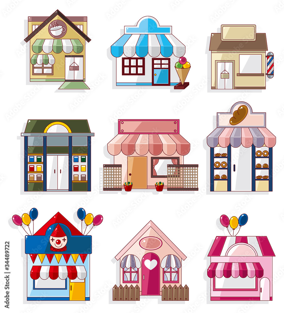 cartoon house / shop icons collection Stock Vector | Adobe Stock