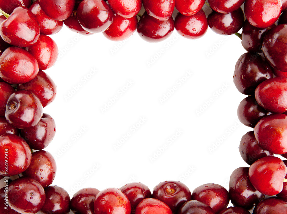 Sweet cherry frame. border. Frame from sour cherries. Stock Photo ...