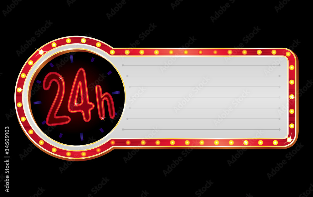 Bright neon with red 24 hours open symbol Stock Vector | Adobe Stock