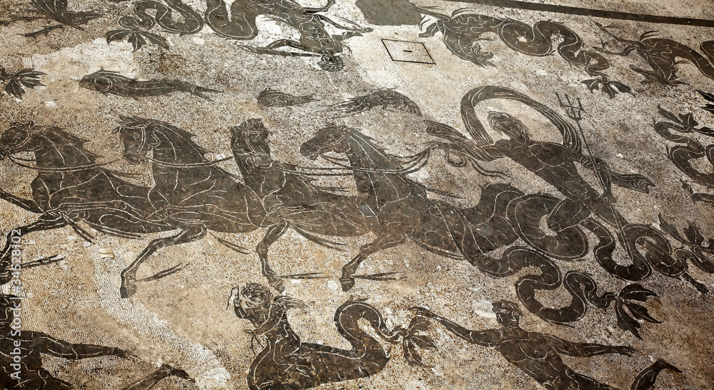 Ancient Roman Neptune in Chariot Mosaic Floor Ostia Antica Rome Stock ...