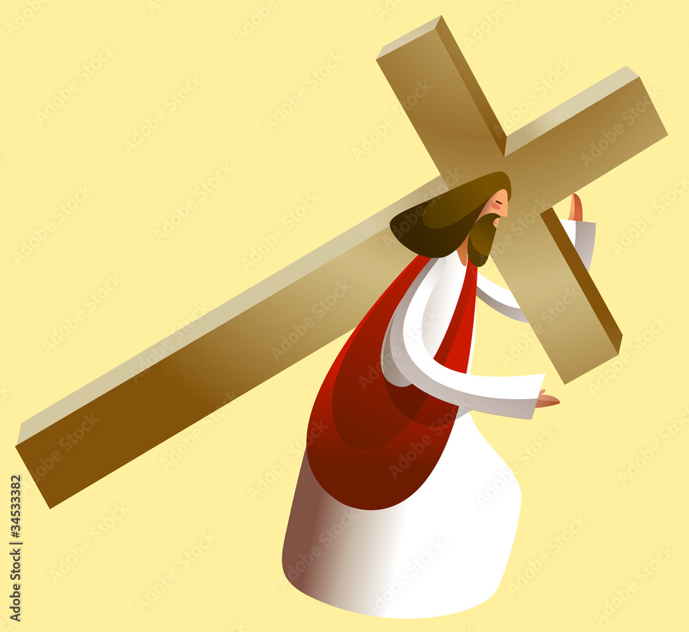 Side view of Jesus Christ holding cross Stock Vector | Adobe Stock