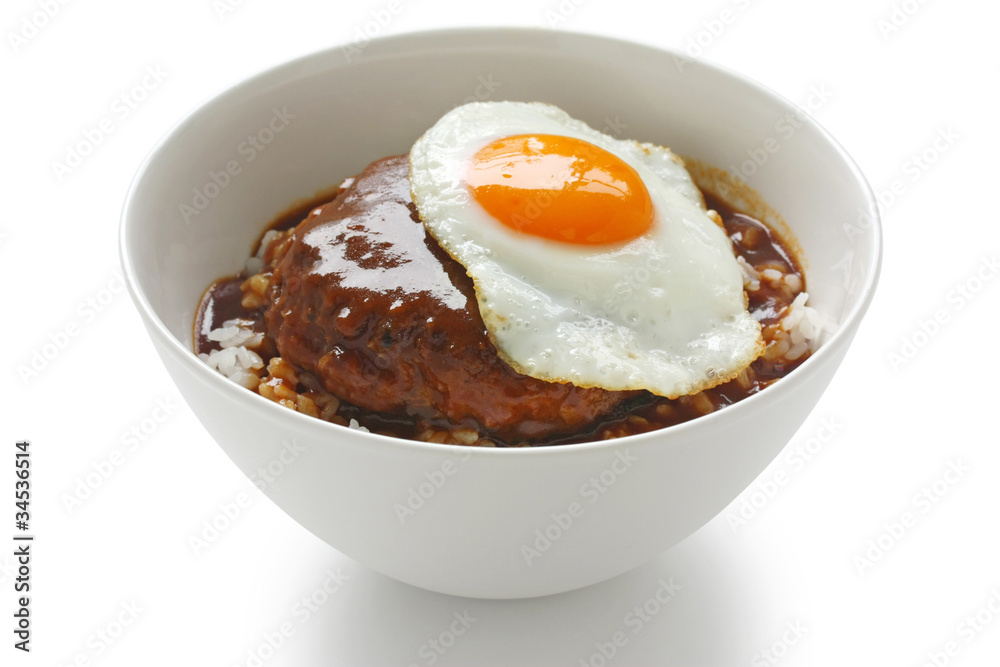 loco moco , hawaiian rice bowl dish Stock Photo | Adobe Stock