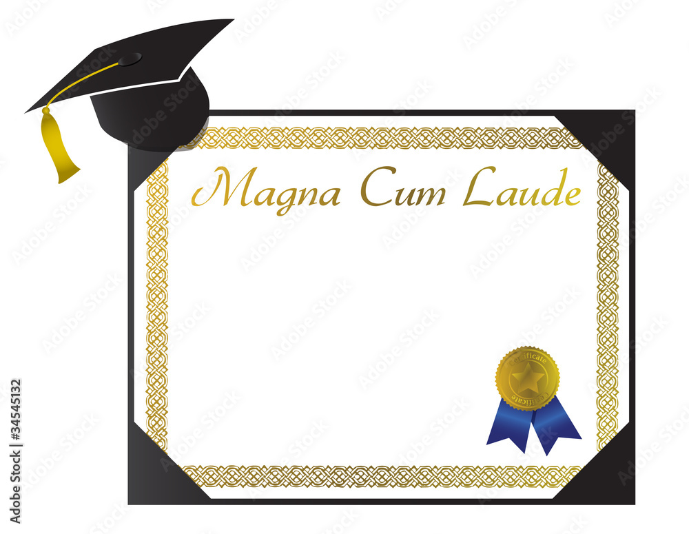 Magna Cum Laude College Diploma with cap and tassel Stock Illustration ...