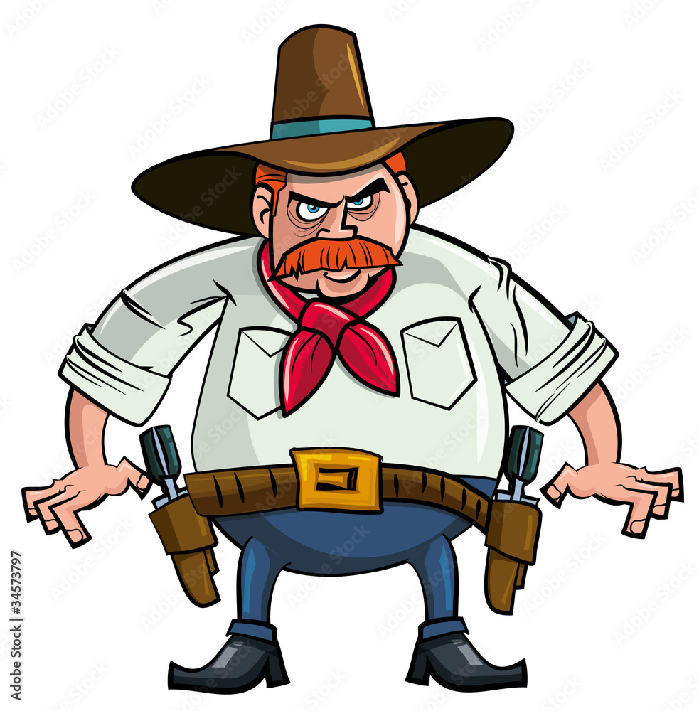 Fat cartoon cowboy ready to draw Stock Vector | Adobe Stock