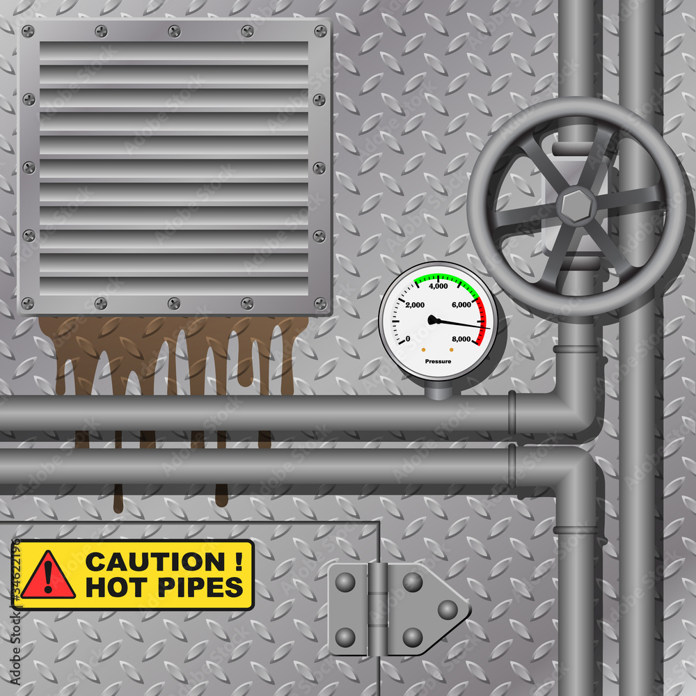 An Industrial Metal Background with Steam Pipes Stock Vector | Adobe Stock
