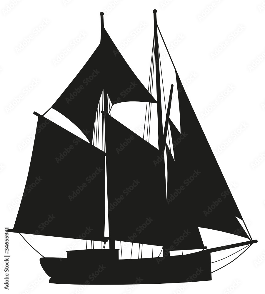 Segelboot Segelschiff Silhouette Schiff Boot Schwarz Stock Vector ...