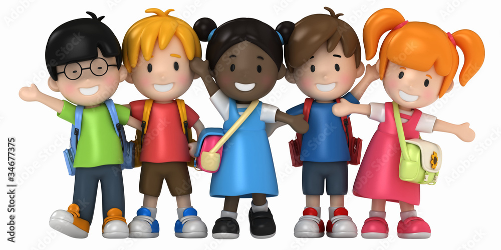 3D Render of School Kids Stock Illustration | Adobe Stock
