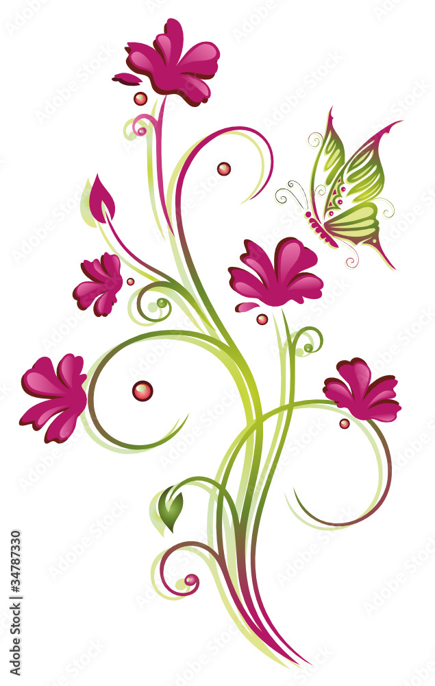 Ranke, flora, Blumen, Blüten, filigran, grün, pink Stock-Vektorgrafik ...