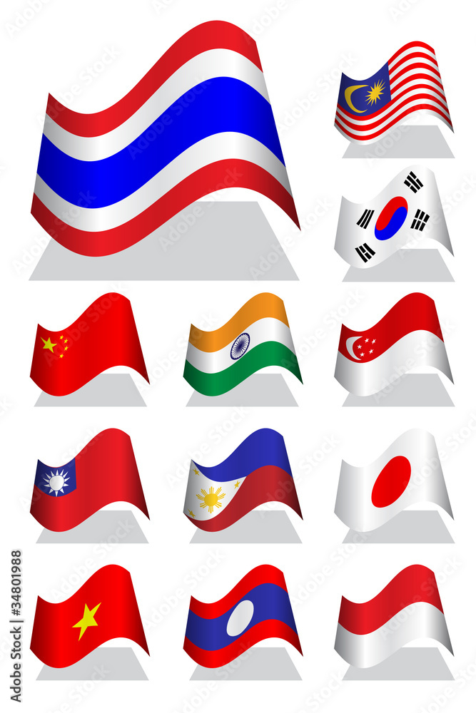 Vector illustration of Asia bending flag Stock Vector | Adobe Stock