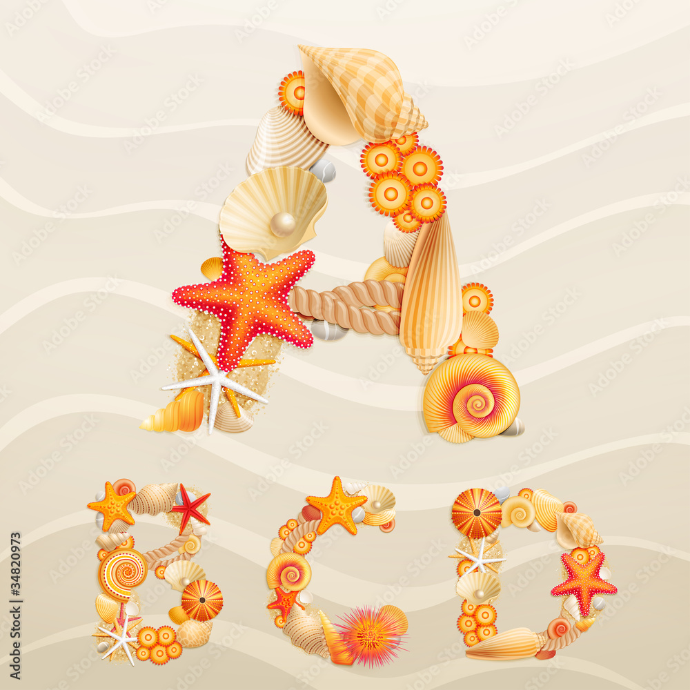 Vector sea life font on sand background Stock Vector | Adobe Stock