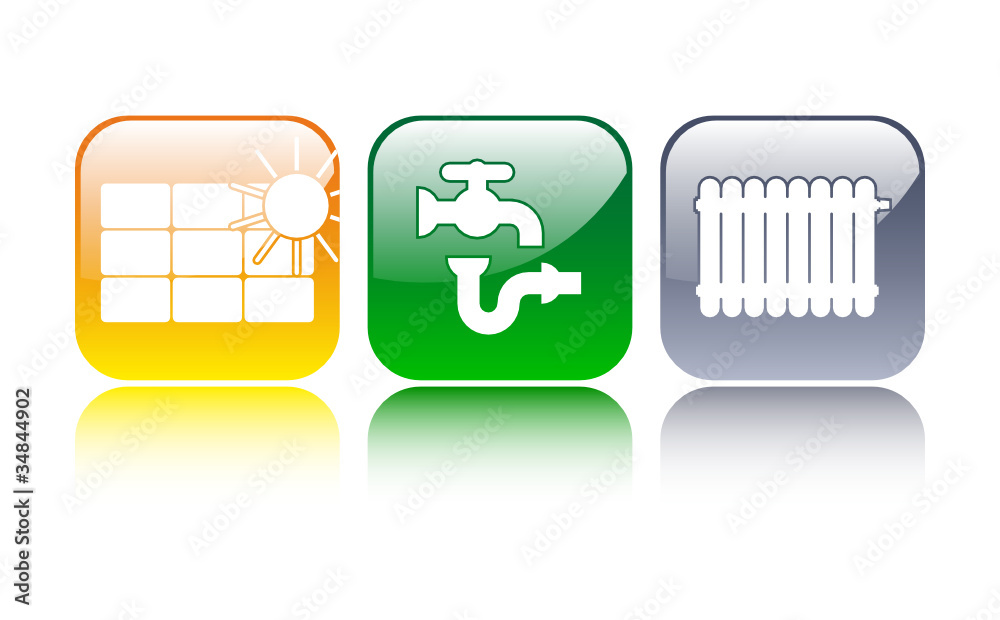 Sanitär-Solar-Heizung Icons Stock-Vektorgrafik | Adobe Stock