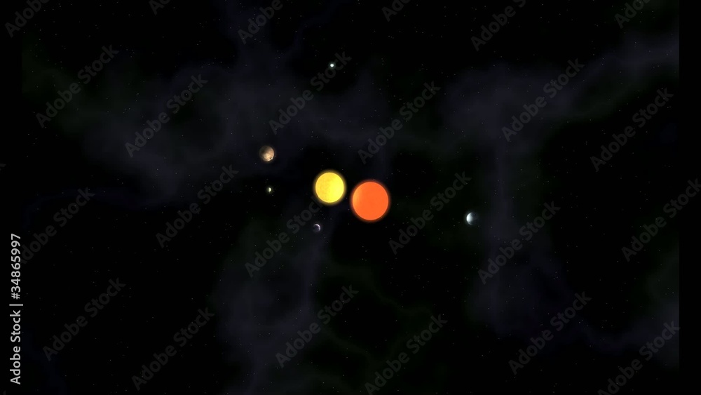 Solar system with a binary star and five planets Stock ビデオ | Adobe Stock