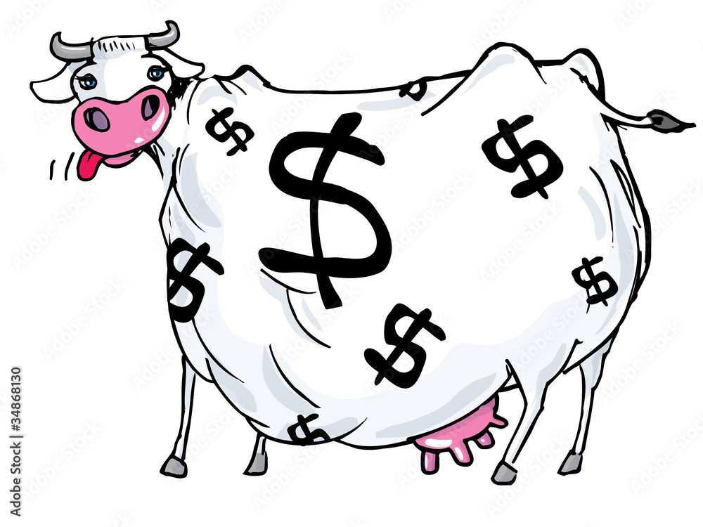 Cartoon of a cash cow with dollar signs on its body Stock Vector ...