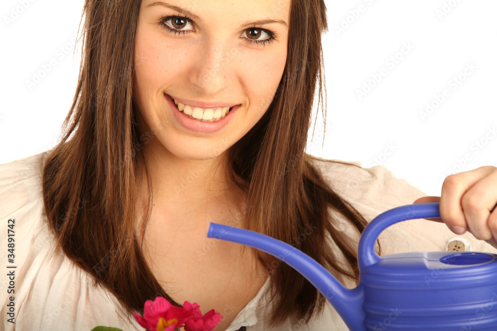 Frau mit Gießkanne Stock Photo | Adobe Stock
