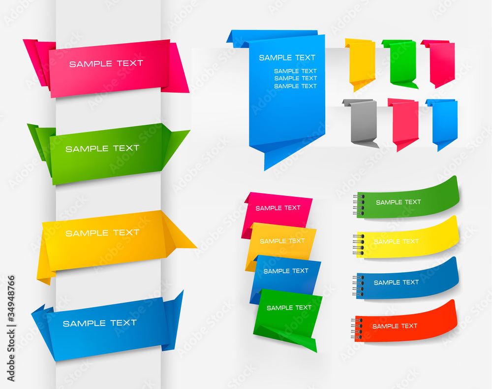 Huge set of colorful origami paper banners. Vector illustration. Stock ...