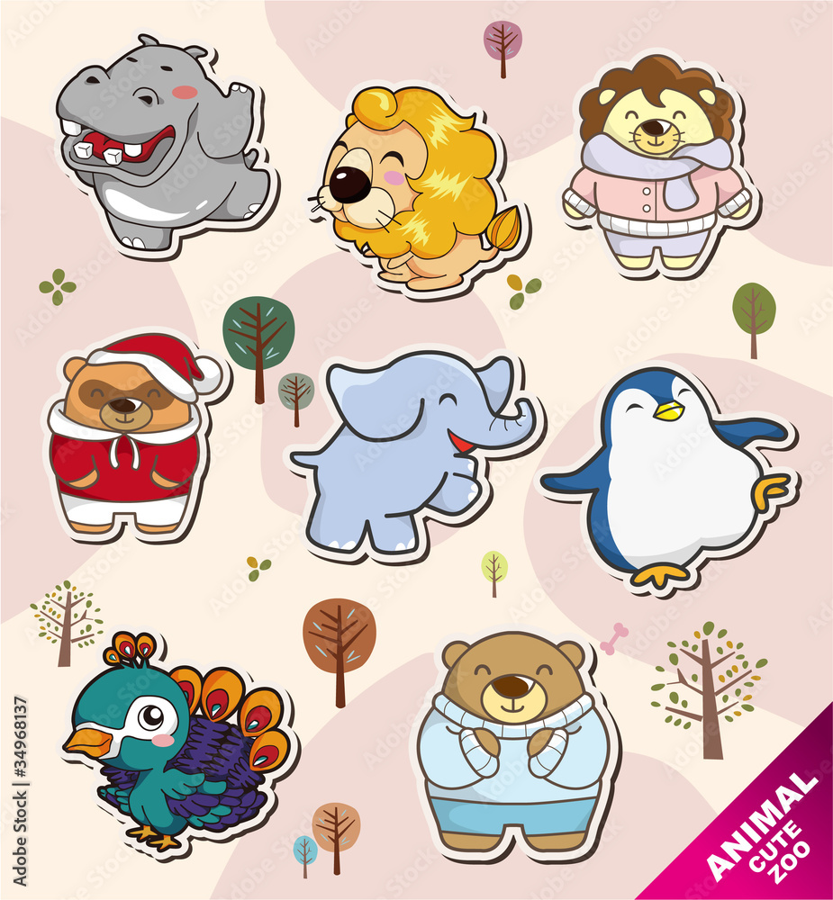 cartoon animal Stickers icons vector de Stock | Adobe Stock