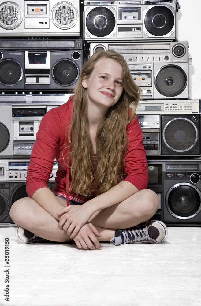 Boom Box Girl Stock-Foto | Adobe Stock