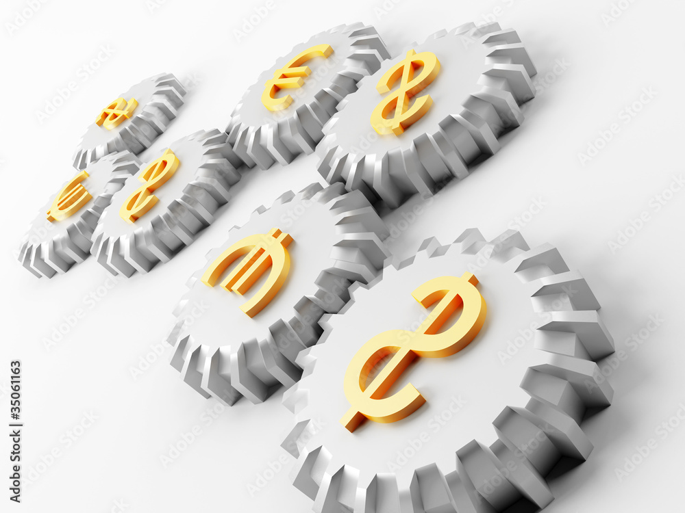 Rotating metal gear wheels with symbols of dollar and euro Stock ...
