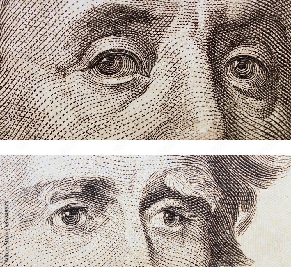 dollar bill, eye Jackson and Franklin background, textures Stock Photo ...