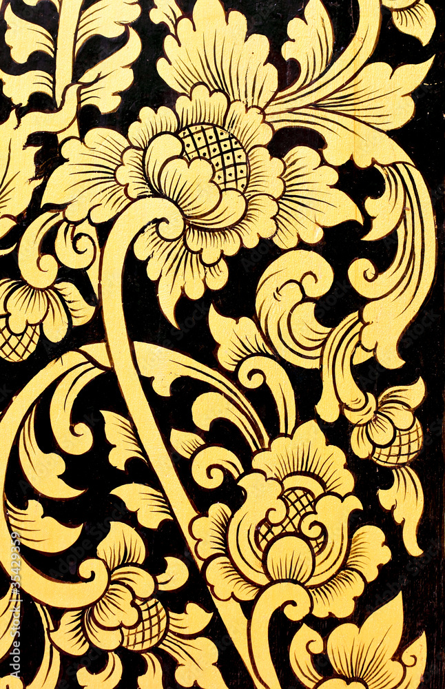 Gold leaf and flower design art drawing Stock Photo | Adobe Stock