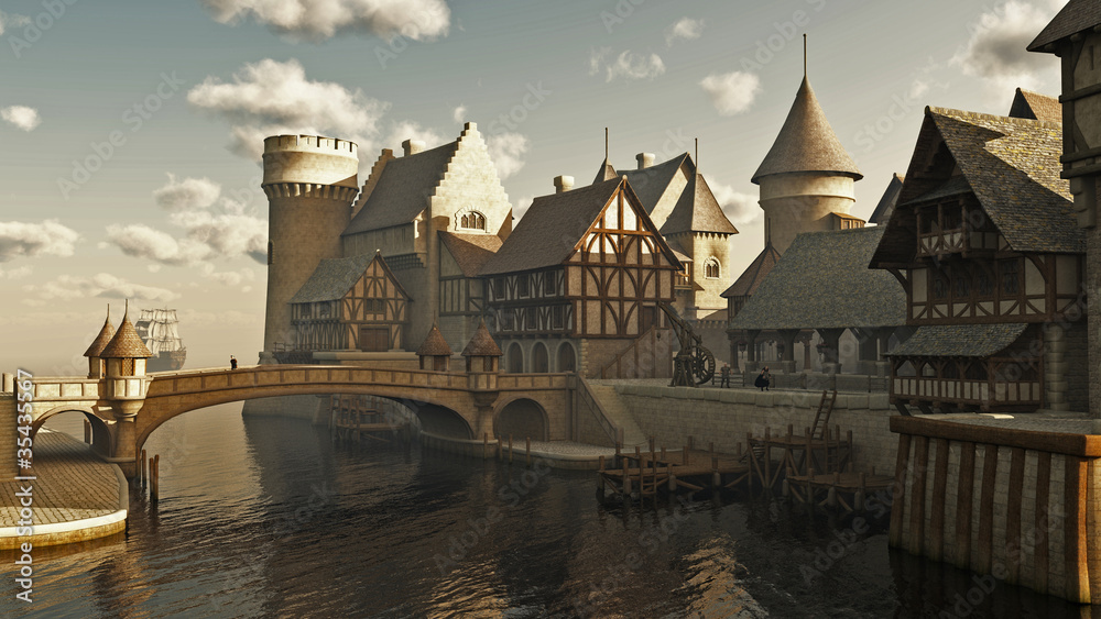Medieval or Fantasy Docks Stock Illustration | Adobe Stock