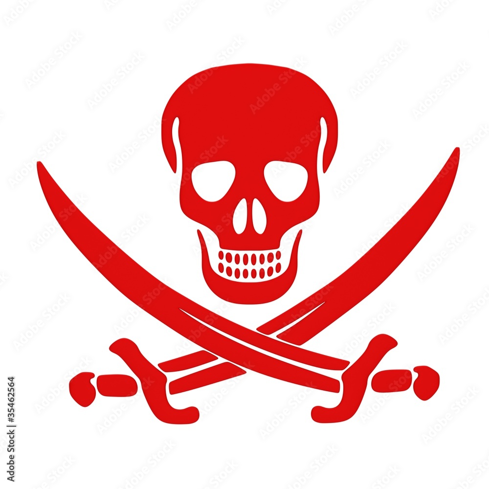 Red Jolly Roger skull and crossed swords Stock Illustration | Adobe Stock