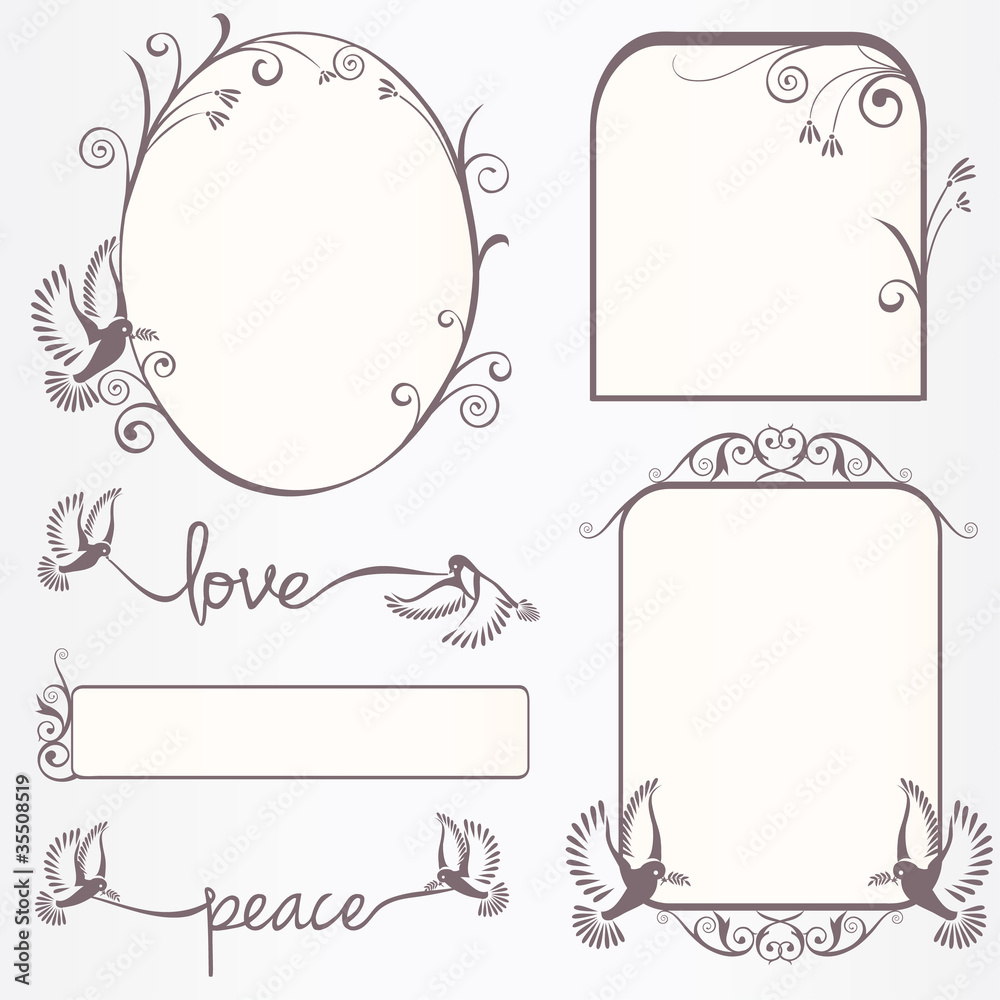 Ornate vintage frame set with doves with laurel leaves Stock Vector ...