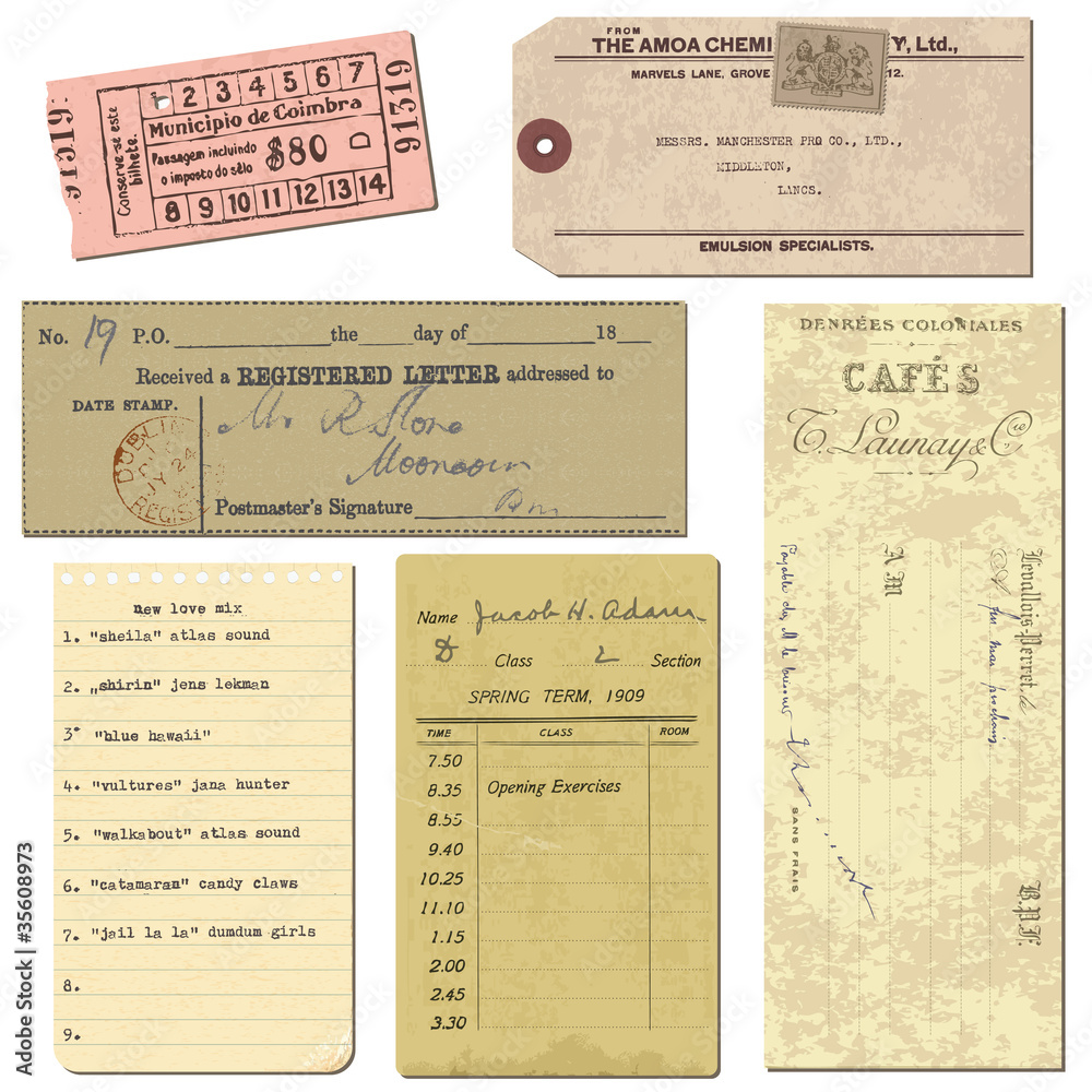 Old paper objects - vintage tickets, letters, notes - for design Stock ...