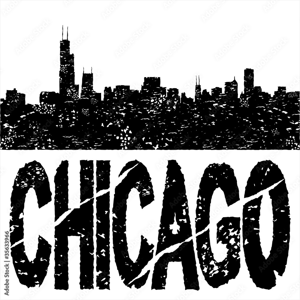 Grunge Chicago skyline with text illustration Stock Illustration ...