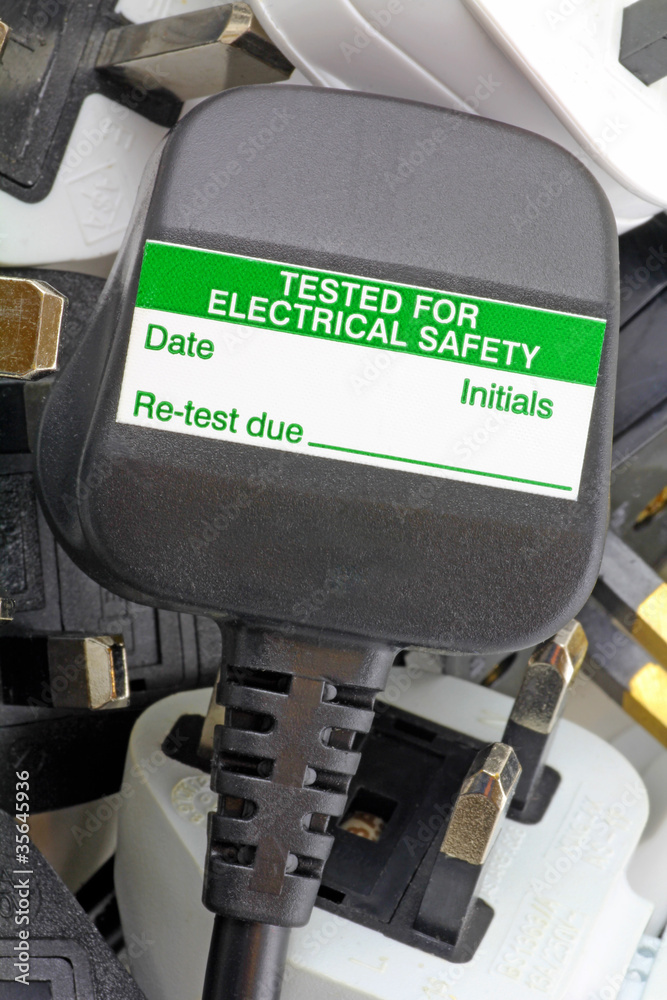 blank pat test sticker on plug Stock Photo | Adobe Stock