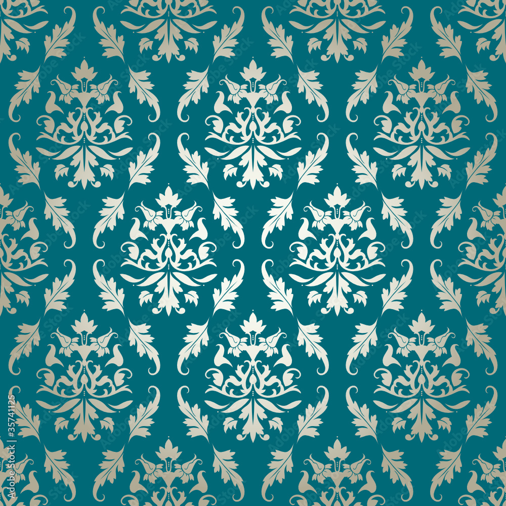 Turquoise Damask Wallpaper