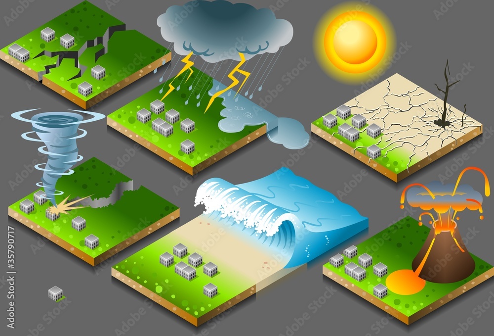 isometric natural disaster, earthquake and eruption Vector Stock Vector ...
