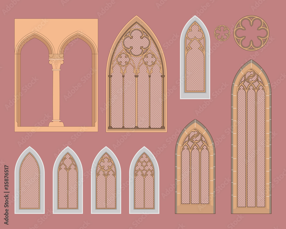 Gothic windows in central Europe Stock Vector | Adobe Stock
