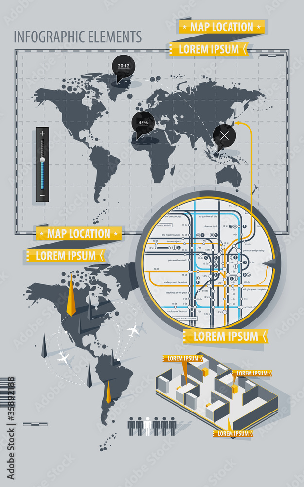 Infographic Elements with world map and a map of the subway Stock ...