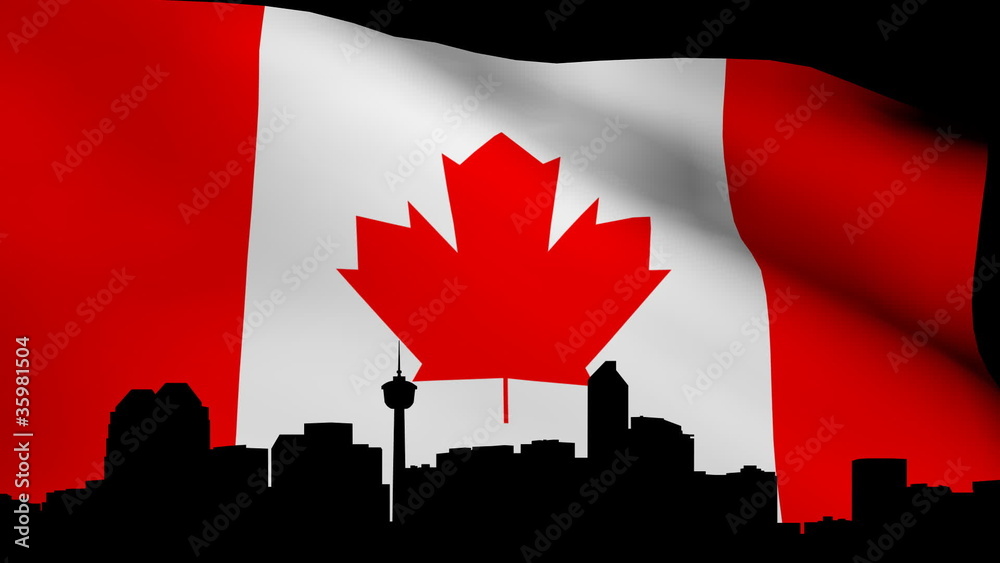 Calgary skyline with rippling Canadian Flag animation Stock ビデオ | Adobe ...